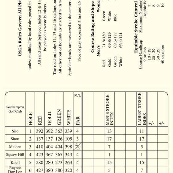 Vertical Scoring Grid Scorecards – Golf Associates